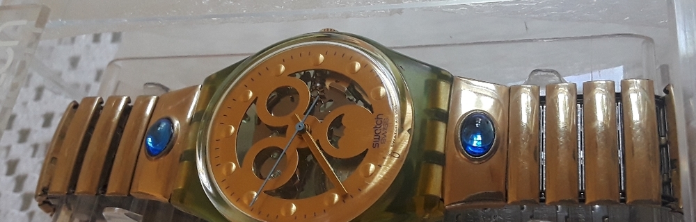 Swatch Vintage Watch Gold Blue Precious Stones - Gem
